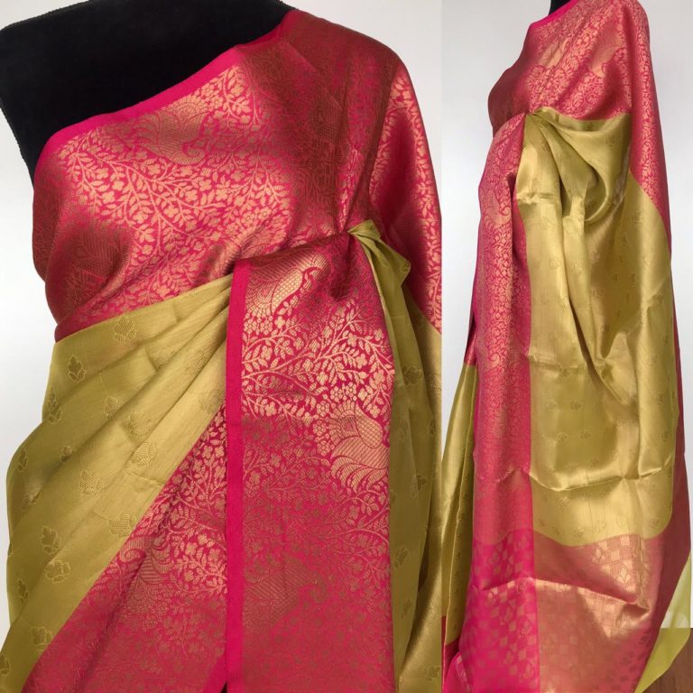 Gold Kora Silk Saree with Gold Zari Weaves - Mirra Clothing