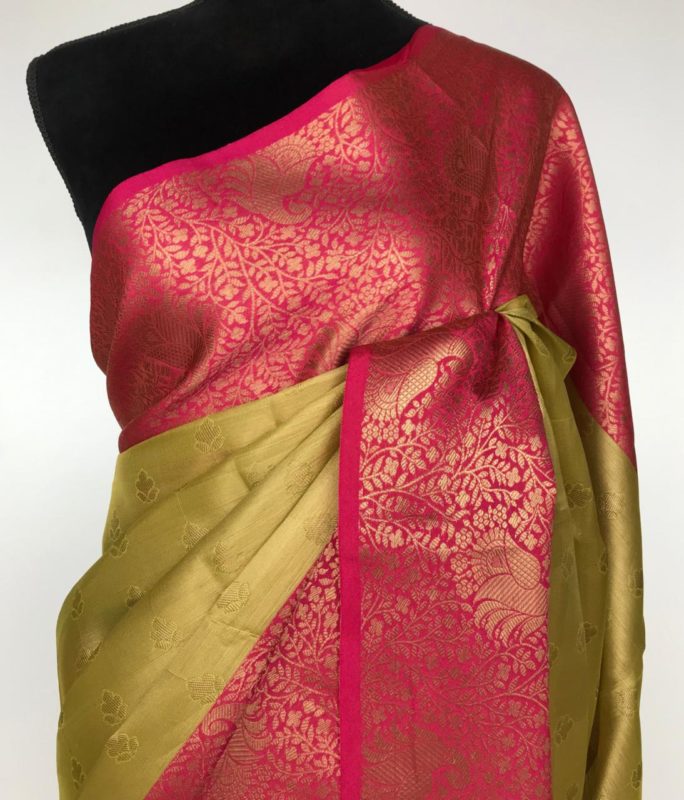 Gold Kora Silk Saree with Gold Zari Weaves - Mirra Clothing