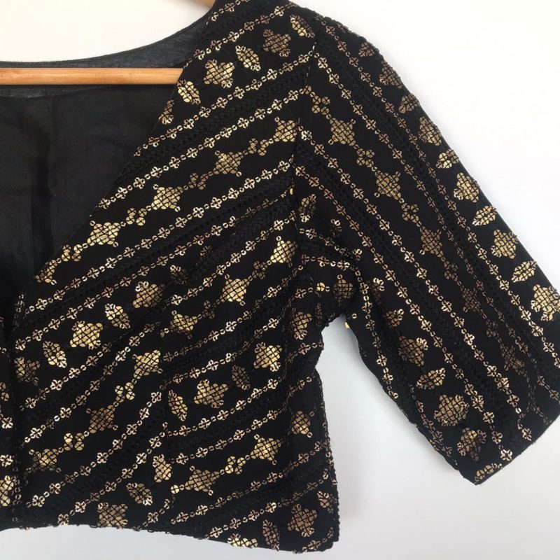 Black Georgette Blouse with Sequins Embroidered all over