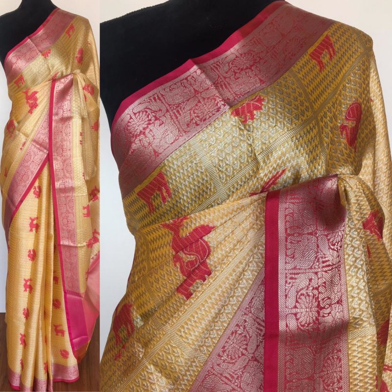 Gold Kora Silk Saree with Gold Zari Weaves