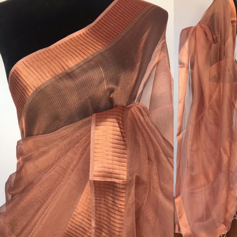 Copper Tissue Silk Saree with Copper Zari Weaves | Mirra clothing