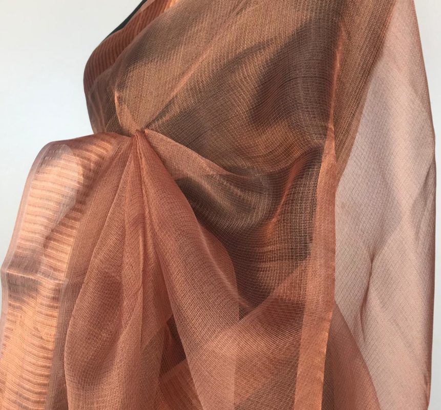 Copper Tissue Silk Saree with Copper Zari Weaves | Mirra clothing