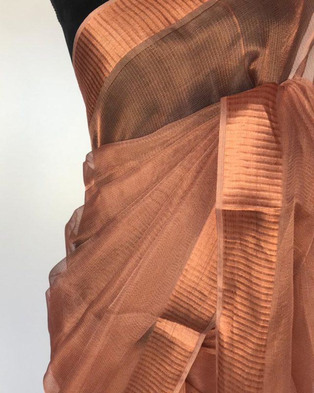 Copper Tissue Silk Saree with Copper Zari Weaves | Mirra clothing