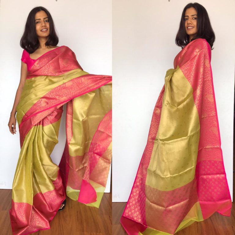 Buy Gold Kora Silk Saree with Gold Zari Weaves Online - Mirra Clothing