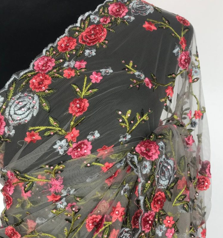 Grey Designer Net Saree with Floral Embroidery | Mirra clothing