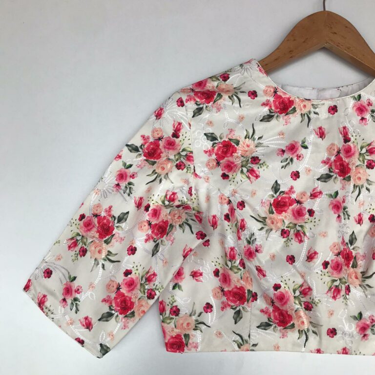 Buy White Embroidered Georgette Satin Blouse With Floral Prints Online ...