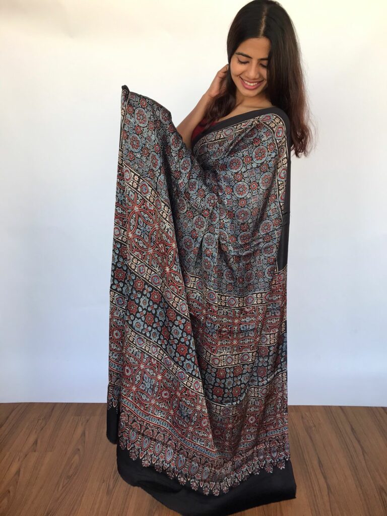 Ajrakh Sarees Online | Buy Ajrakh Print Sarees at Best Price