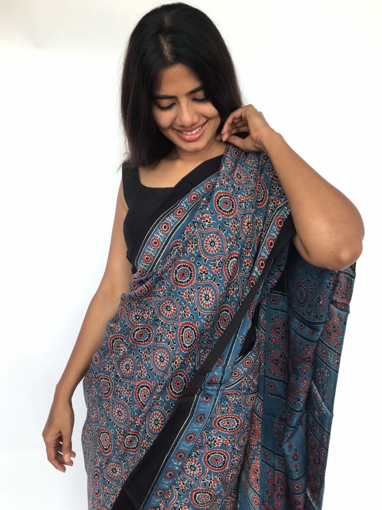 Ajrakh Sarees Online | Buy Ajrakh Print Sarees at Best Price
