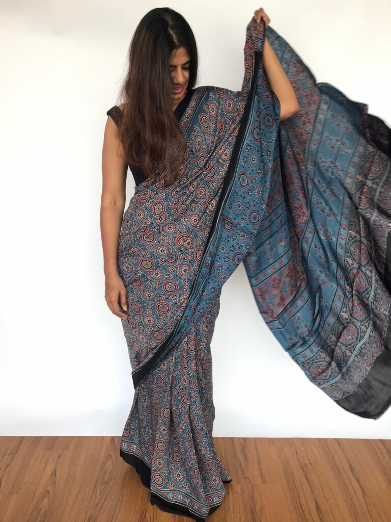 Ajrakh Sarees Online | Buy Ajrakh Print Sarees at Best Price