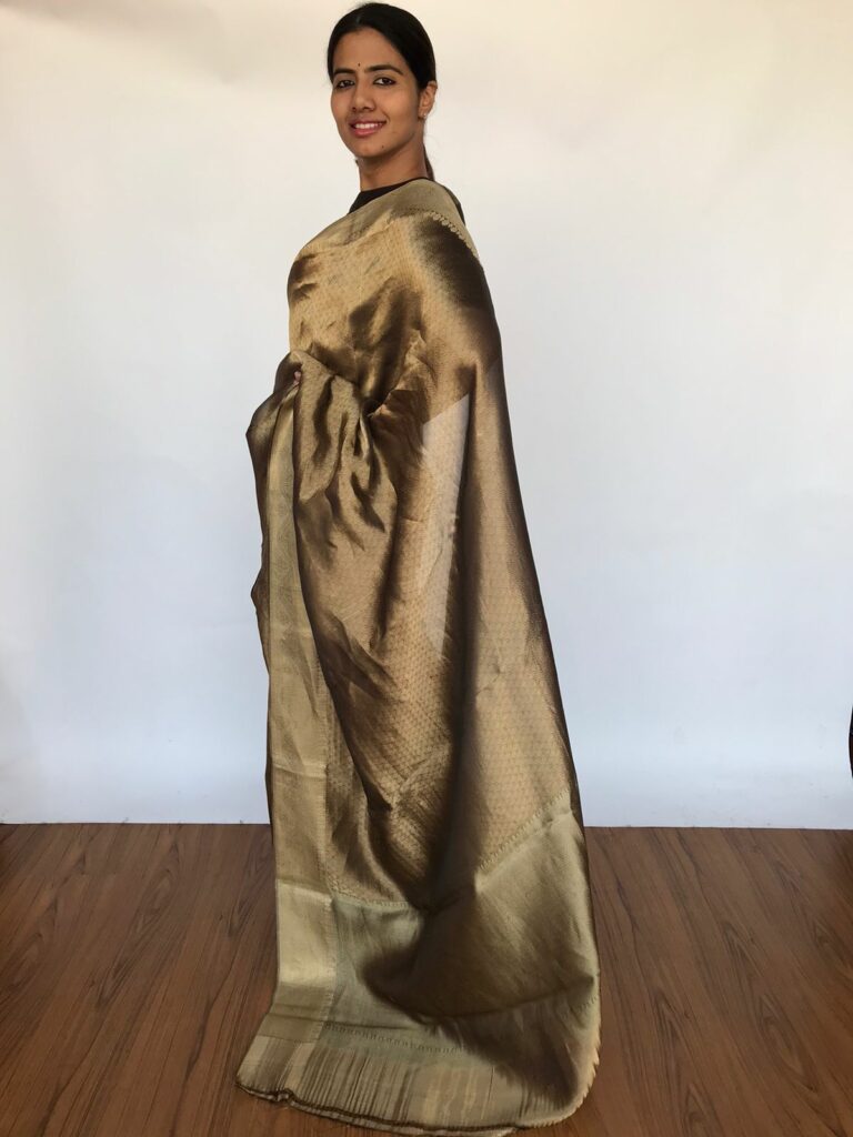 Pure Metallic Gold Tissue Silk Saree with Jacquard Zari Border