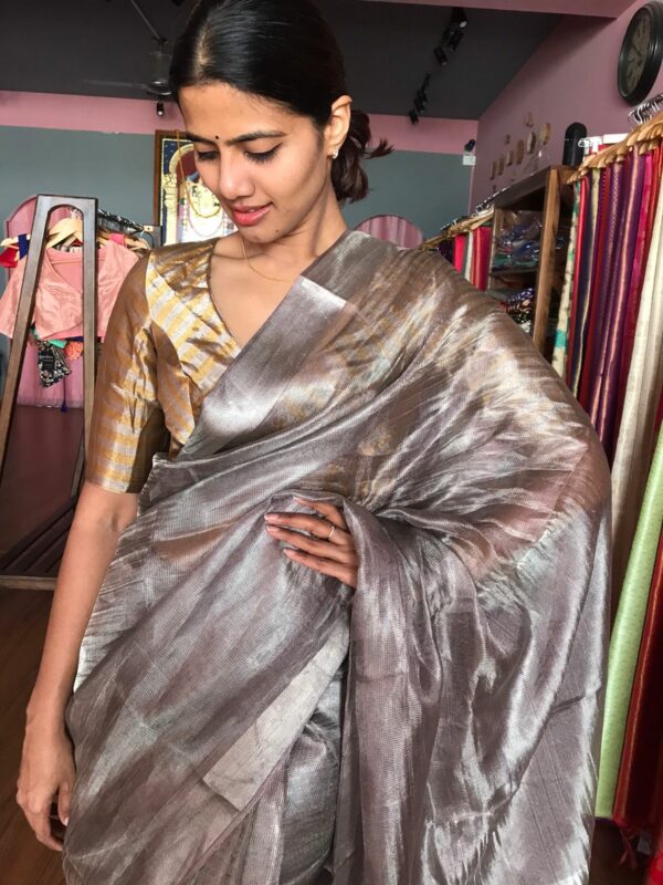 Pure Metallic Silver Tissue Saree | Mirra Clothing