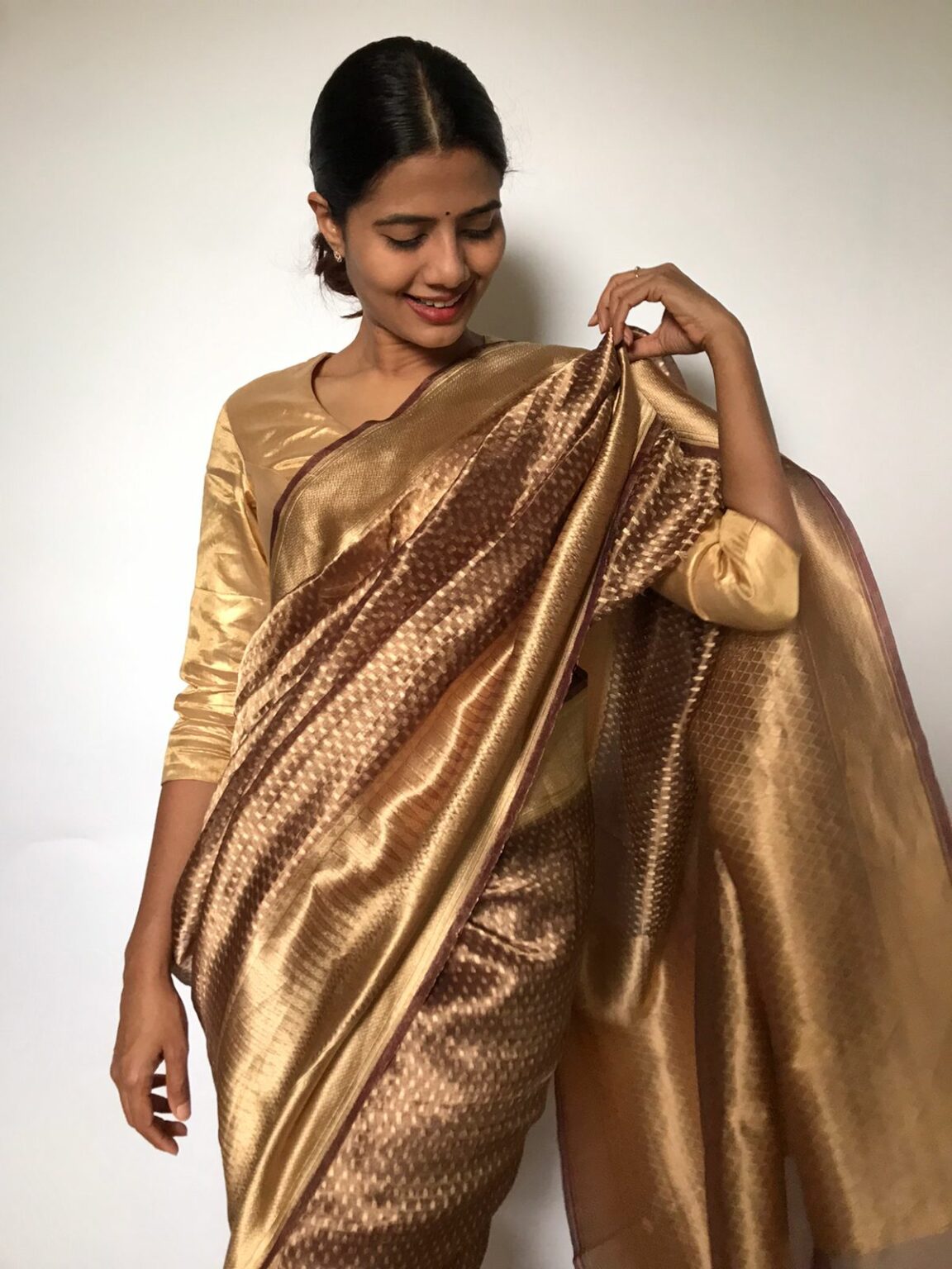 Buy Metallic Brown Tissue Silk Saree with Resham Zari Weaves ...