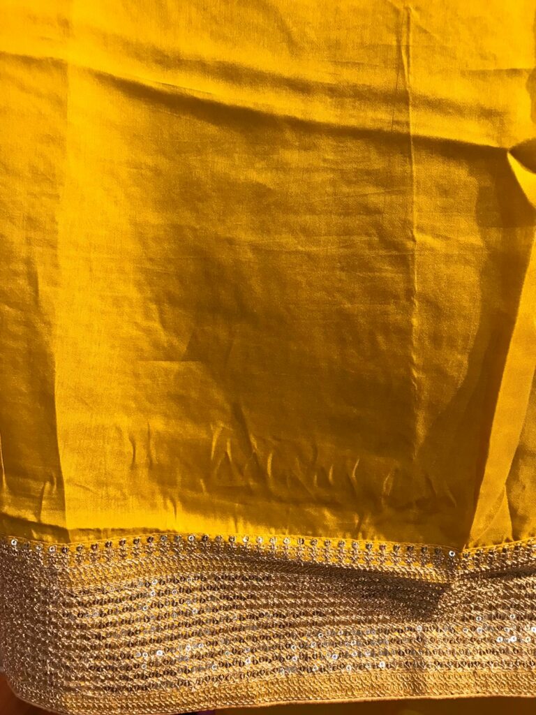 Mustard Yellow Organza Silk Saree with Sequins Embroidered Border ...