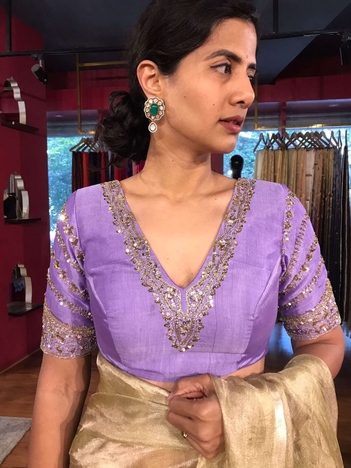 Buy Lilac Embroidered Silk Blouse Online - Mirra Clothing